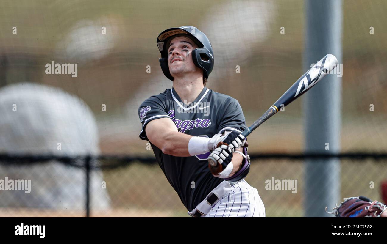 Niagara's Cole Tucker hits against UNC Asheville during an NCAA ...