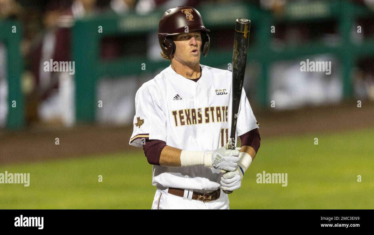 Texas State infielder Cameron Gibbons goes to bat against Utah Valley ...