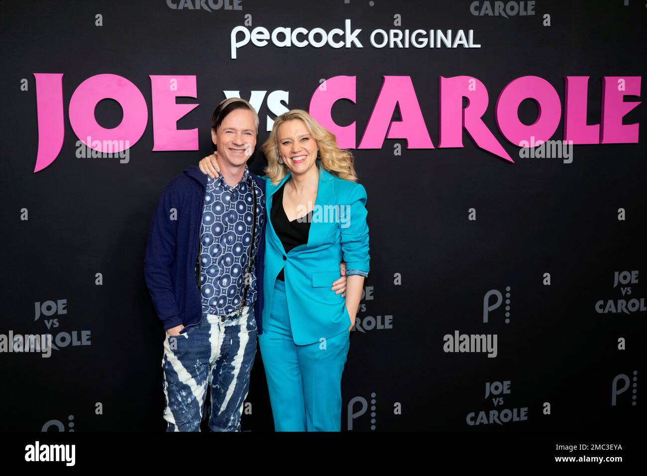 John Cameron Mitchell and Kate McKinnon pose together at the Peacock ...
