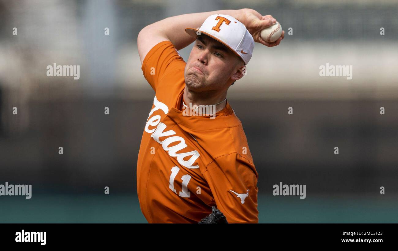 Texas pitcher Tanner Witt throws against Rice during an NCAA baseball ...
