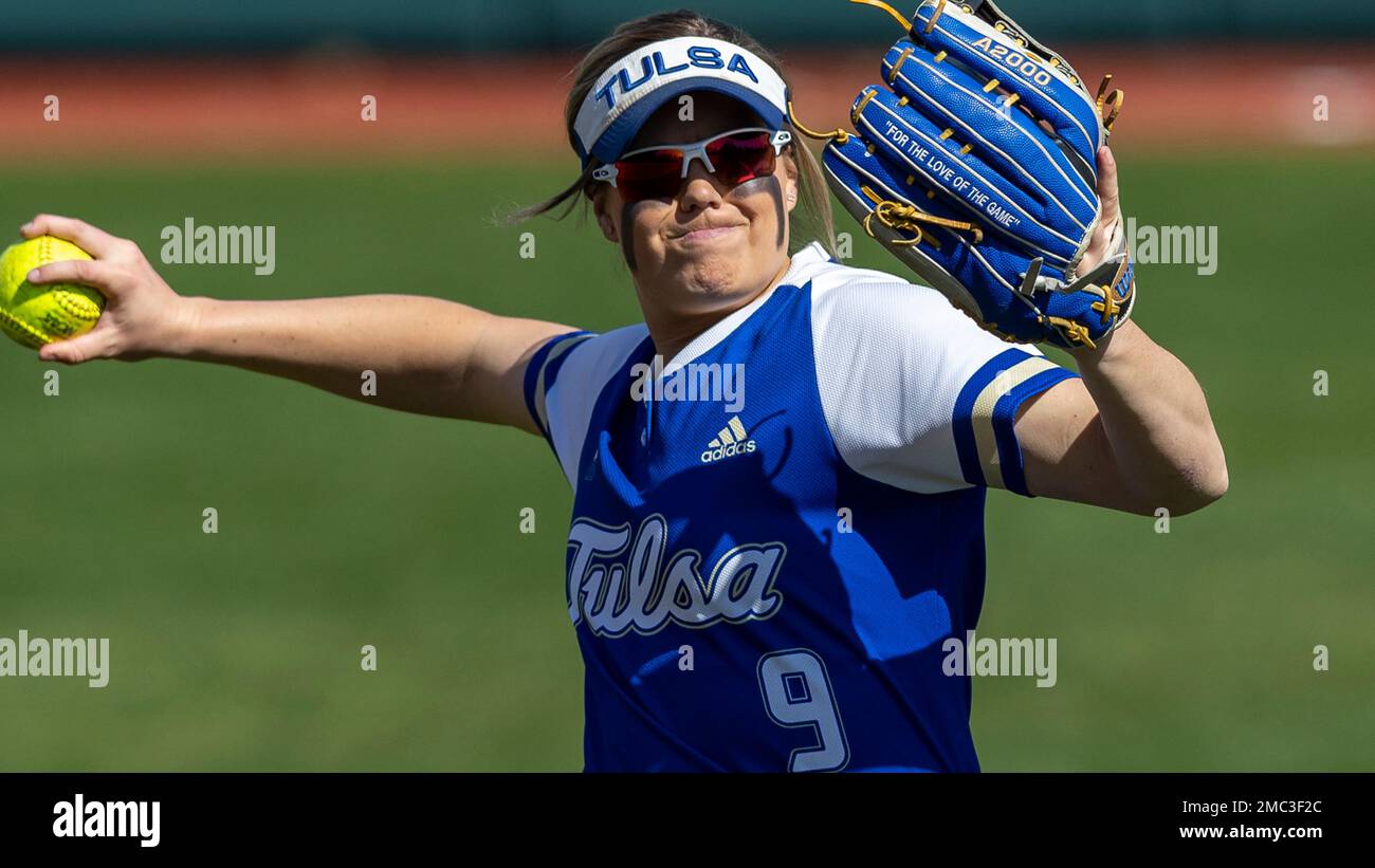 Tulsa center fielder Haley Morgan warms up against UTSA during an NCAA ...
