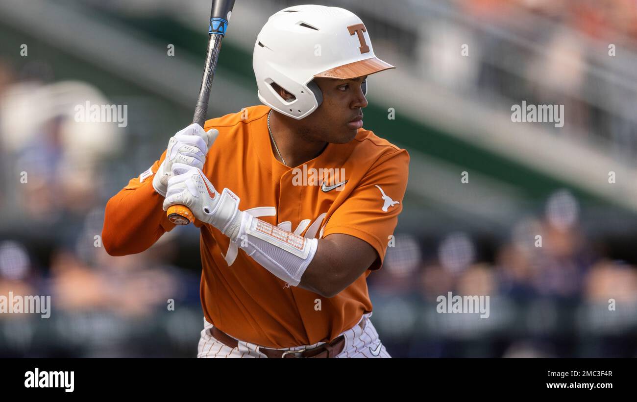 Texas infielder Dylan Campbell goes to bat against Rice during an NCAA ...