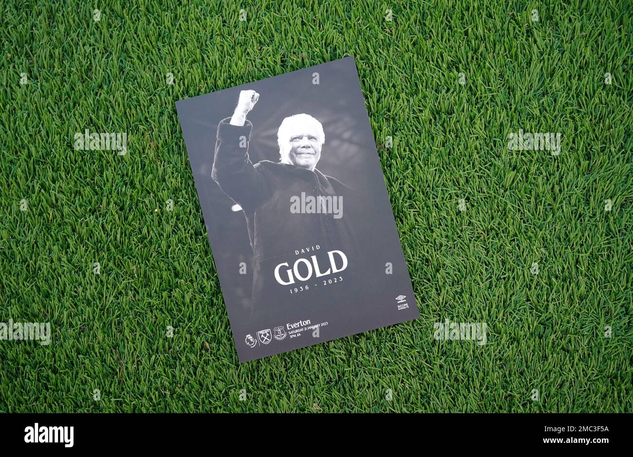 A general view of the match day program's tribute cover to David Gold ...