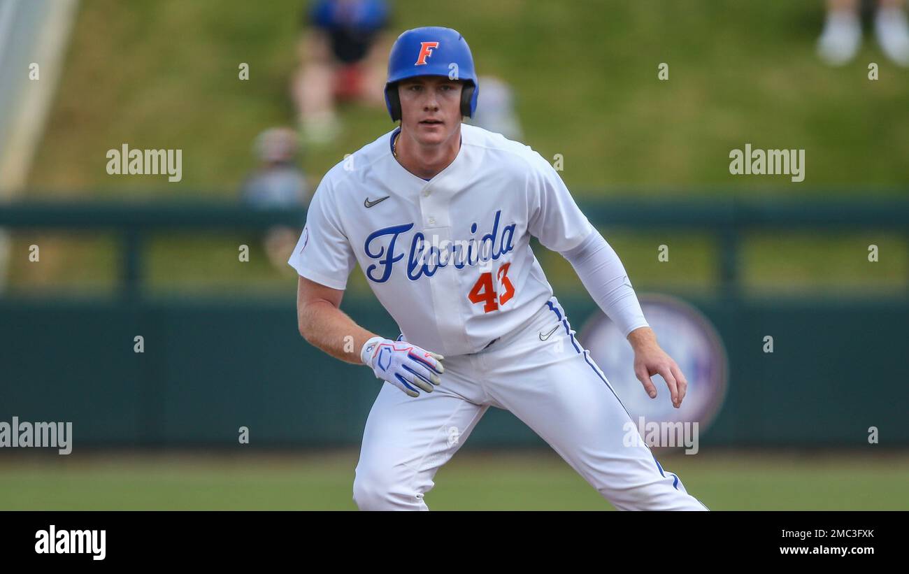 Florida outfielder Matt Prevesk (43) leads off base during an NCAA ...