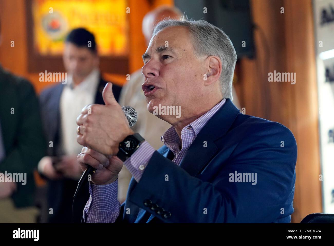 Texas Gov. Greg Abbott speaks during a campaign stop, Thursday, Feb. 17 ...