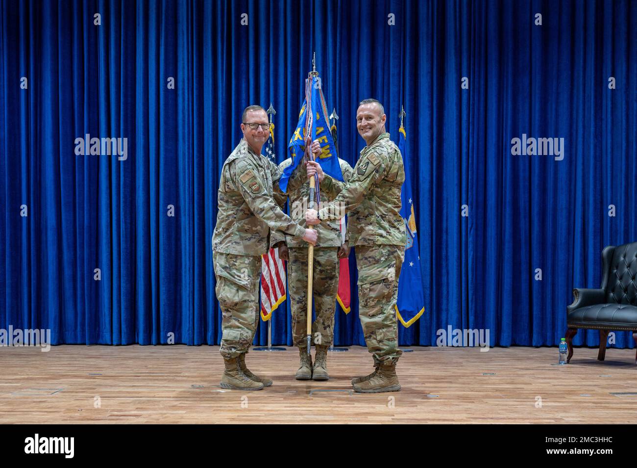 U.S. Air Force Maj. Cory A. Staudinger, right, incoming commander ...