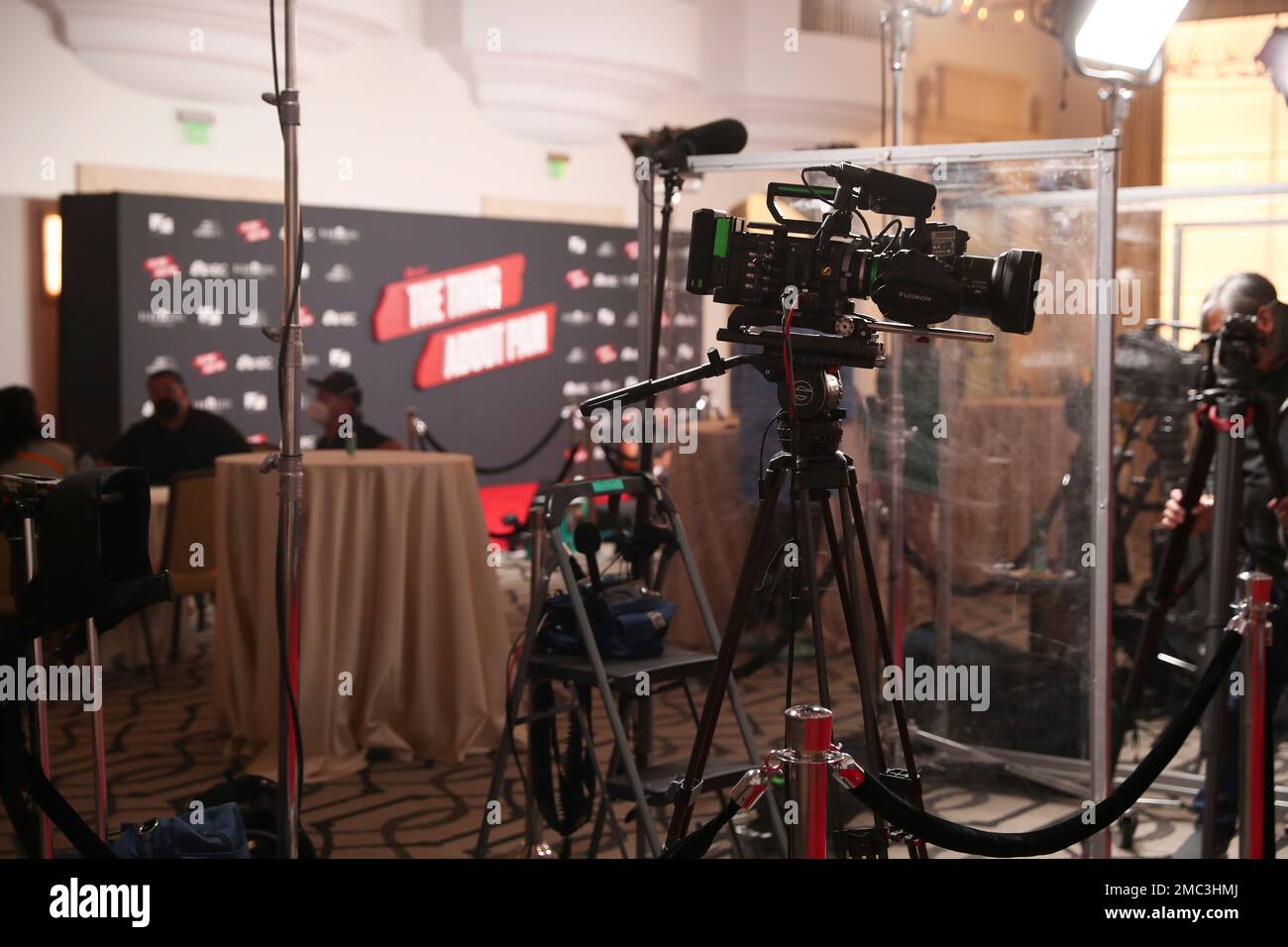 Partitions in place due to Covid are seen between interview spots ...