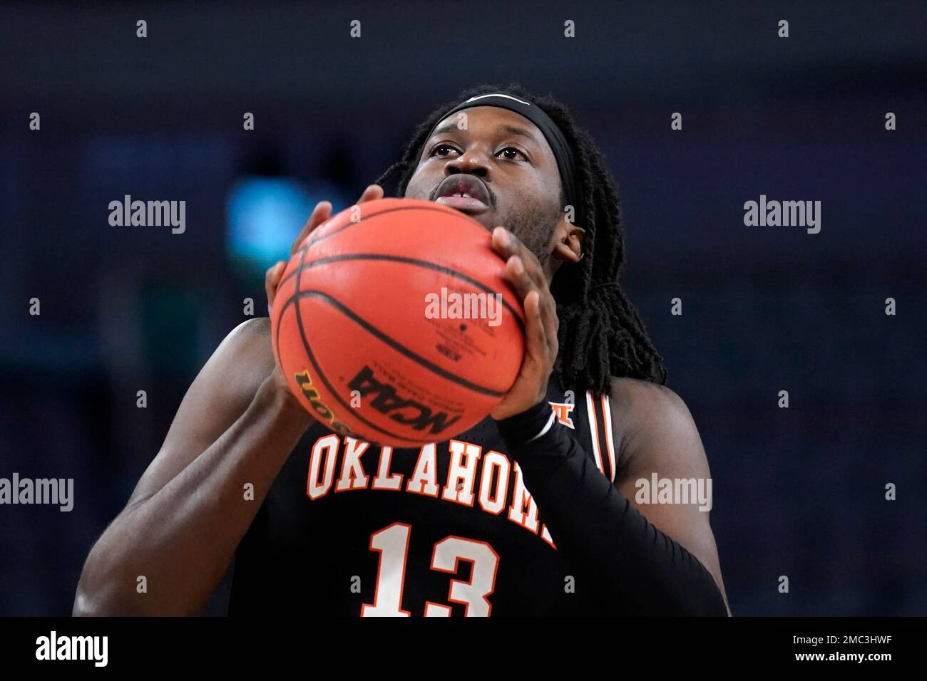 Oklahoma State guard Isaac Likekele shoots free throws during an NCAA ...