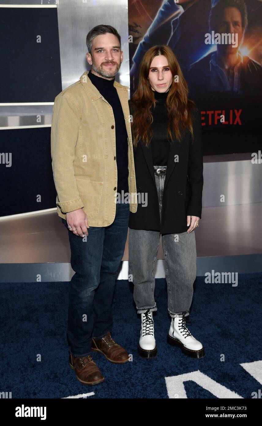 Evan Jonigkeit, left, and Zosia Mamet attend the world premiere of "The ...