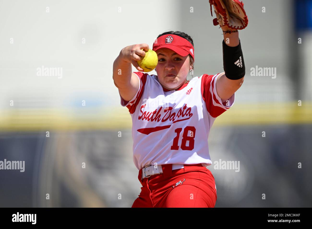 South Dakotas' Holly Fletcher pitches during an NCAA softball game on ...