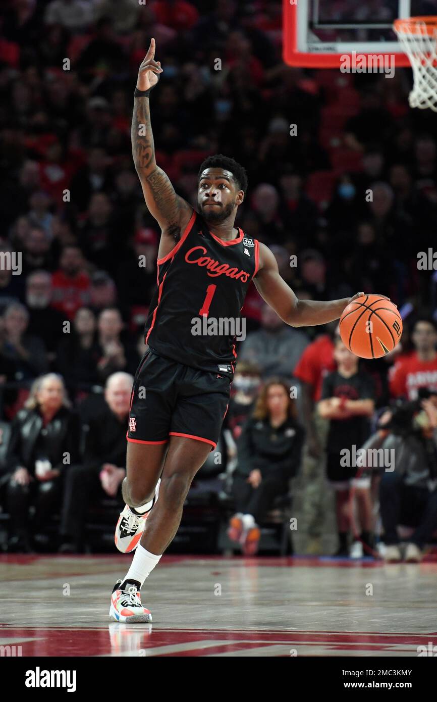 Houston guard Jamal Shead (1) brings the ball up court against SMU ...