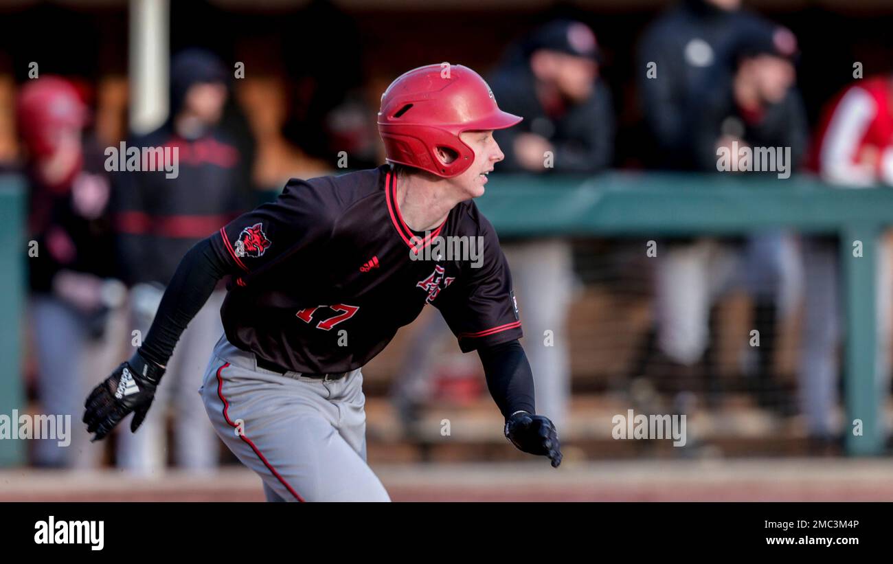 Arkansas St. pitcher Jared Wilson (17) runs to first during an NCAA ...