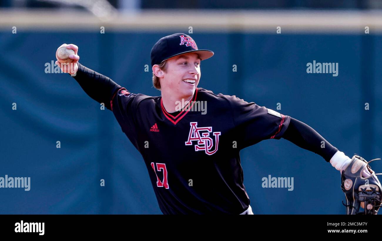 Arkansas St. shortstop Jared Wilson (17) throws to second during an ...