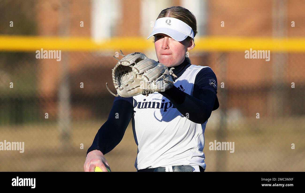 Quinnipiac pitcher Tori McGraw (20) pitches during an NCAA softball ...
