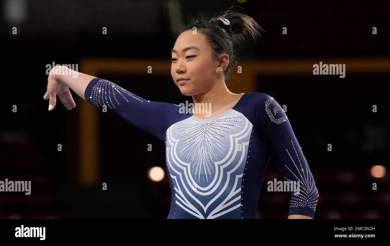 California gymnast Andi Li competes against Arizona State during an ...