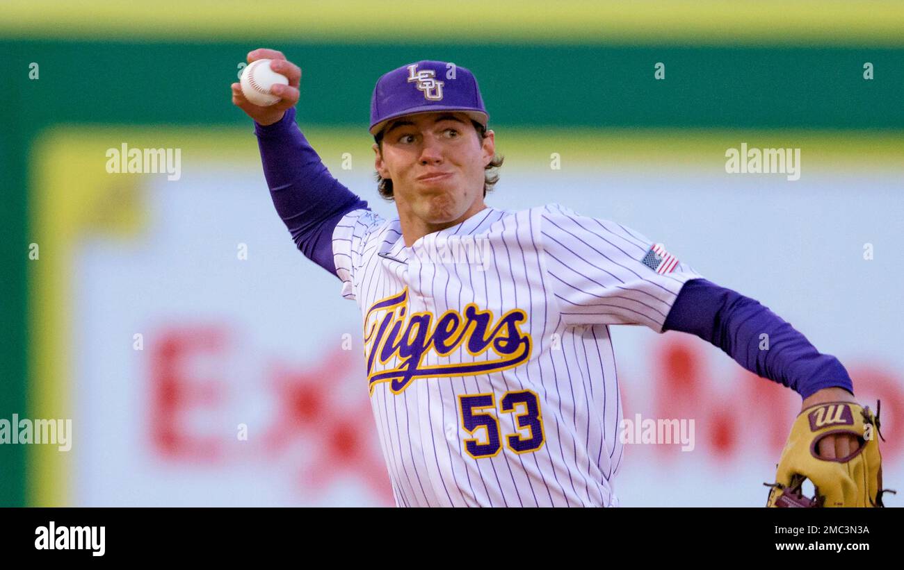 LSU infielder Jack Merrifield (53) throws during an NCAA baseball game ...
