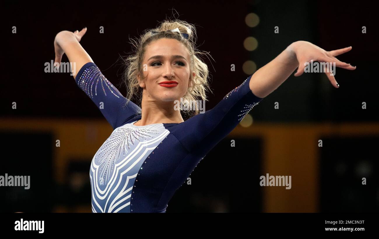 California gymnast Nevaeh DeSouza competes against Arizona State during ...