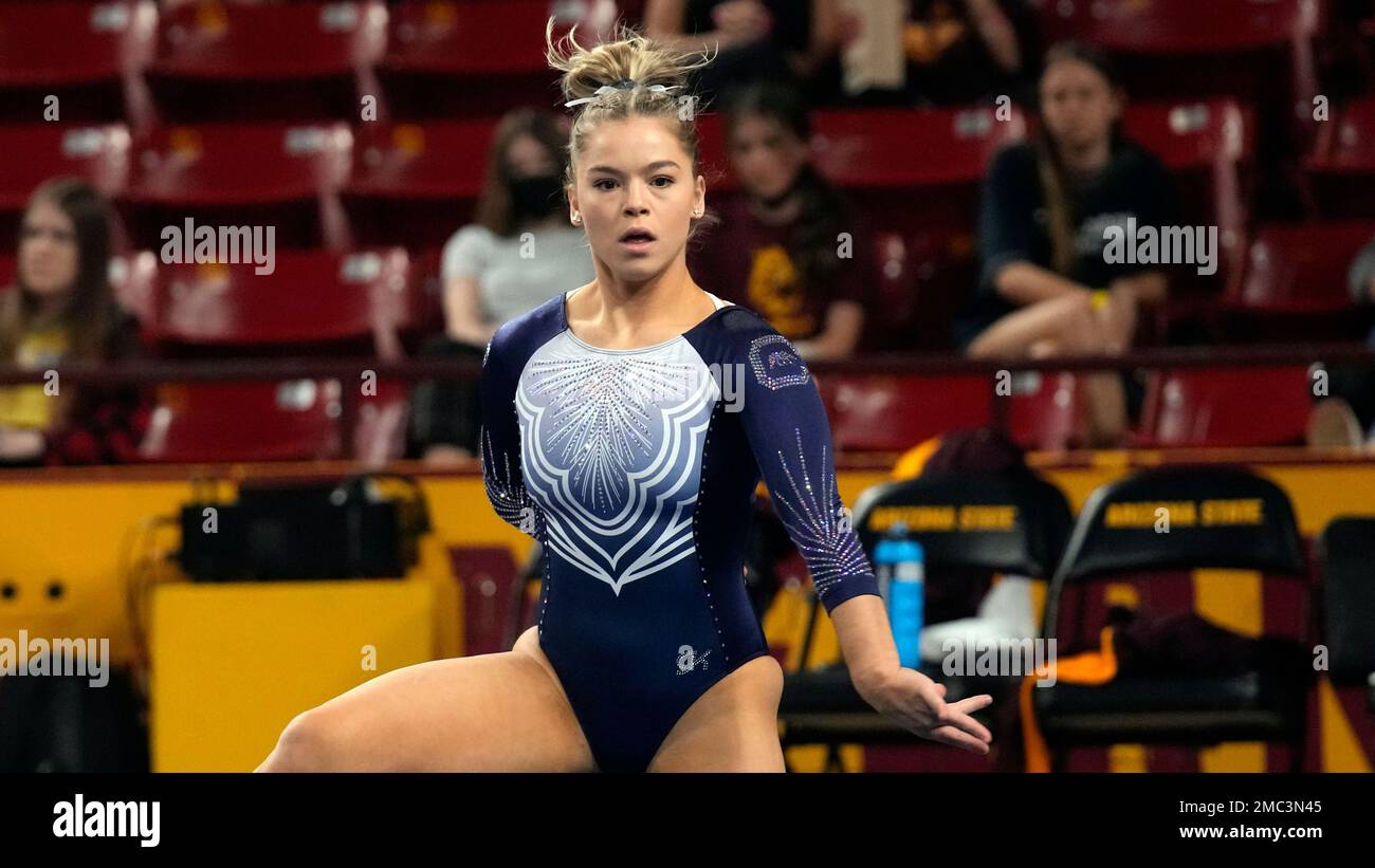 California gymnast Grace Quinn competes against Arizona State during an ...