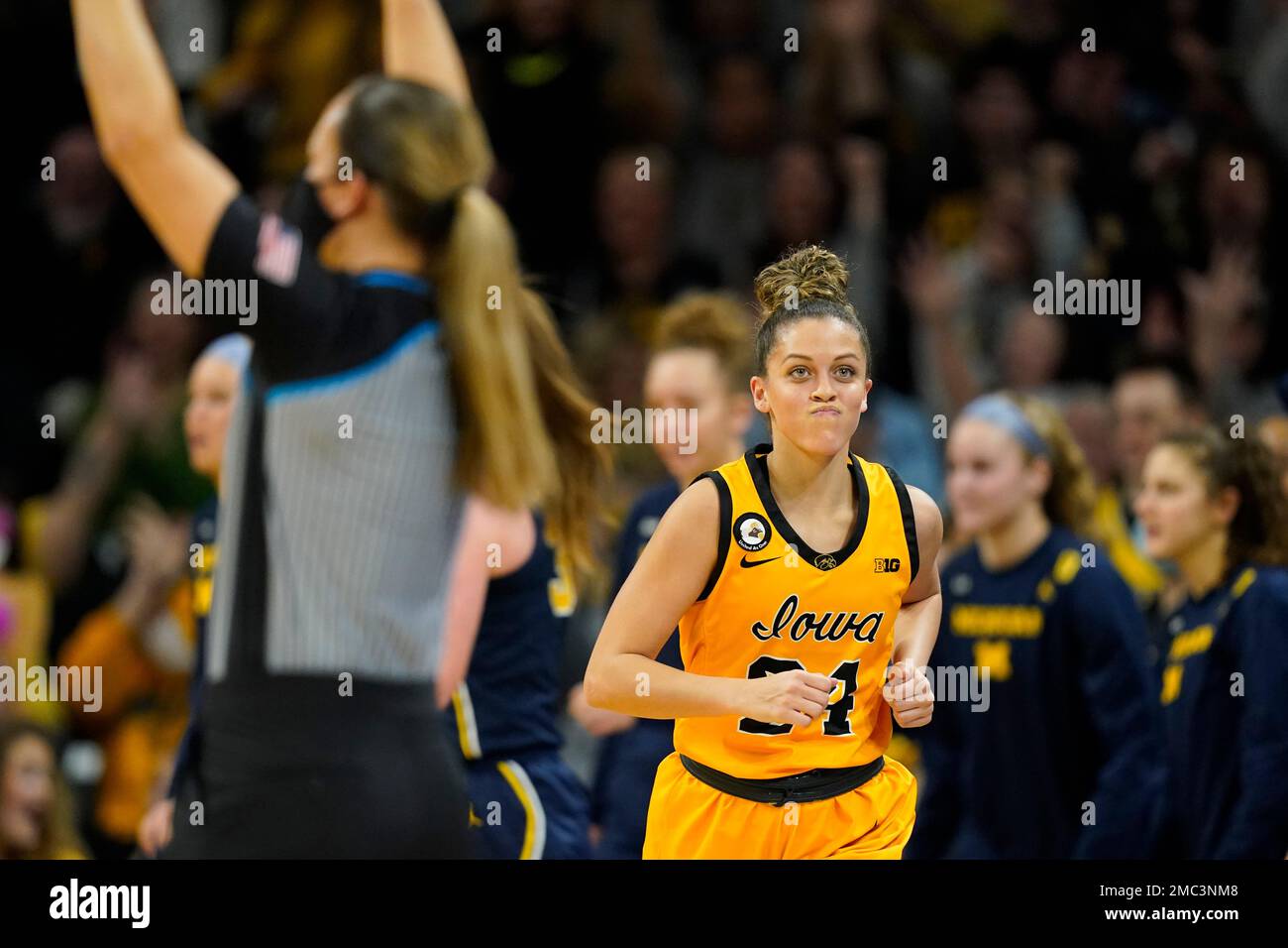 Iowa guard Gabbie Marshall reacts after making a 3-point basket during ...
