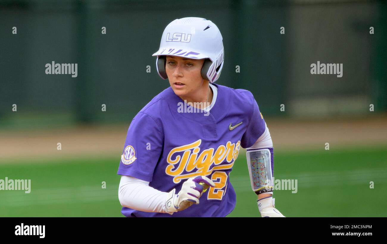 LSU catcher Morgan Cummins (26) runs during an NCAA softball game ...