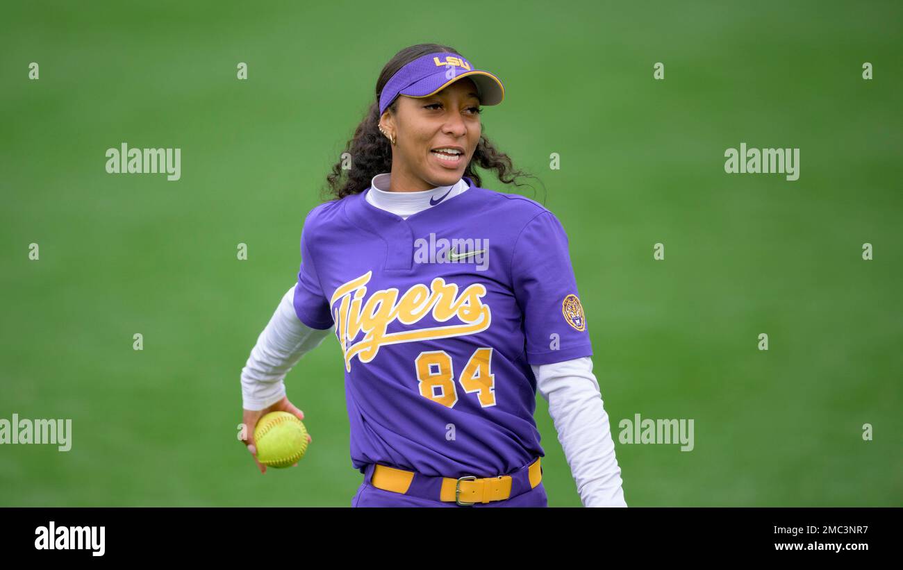 LSU outfielder Karrington Houshmandzadeh (84) throws during an NCAA ...