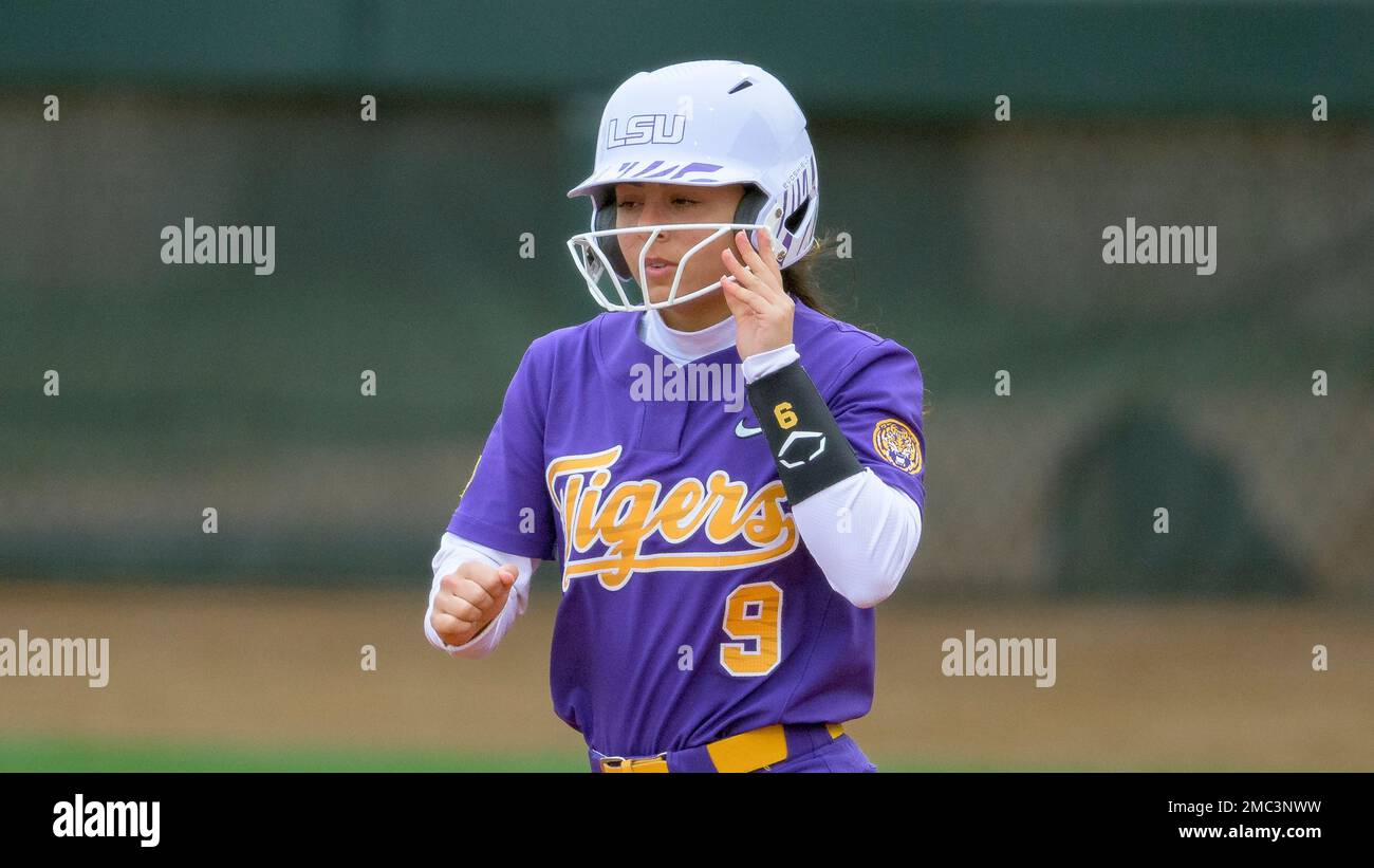 LSU outfielder Madilyn Giglio (9) runs during an NCAA softball game ...