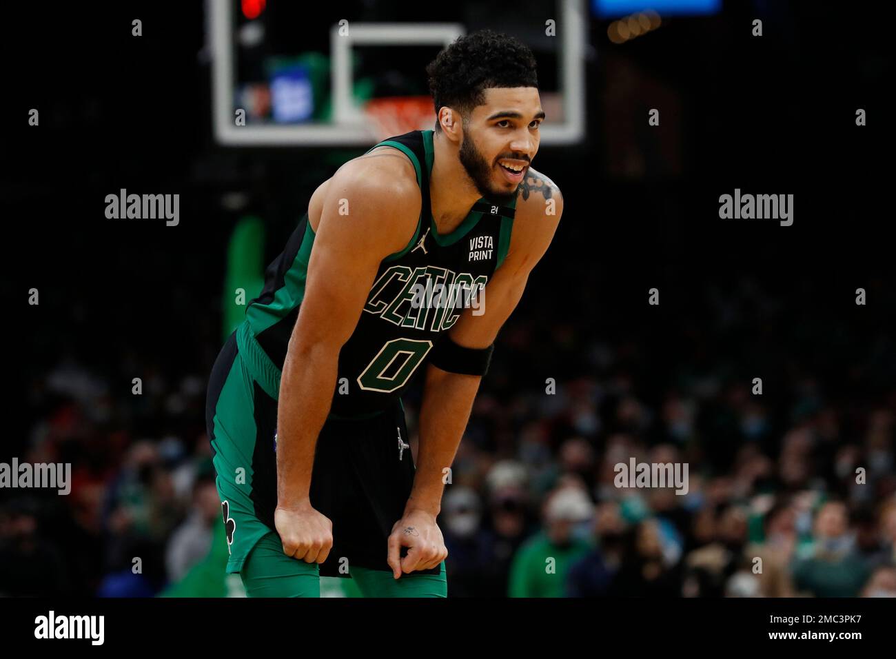 Boston Celtics' Jayson Tatum smiles during the second half of an NBA ...