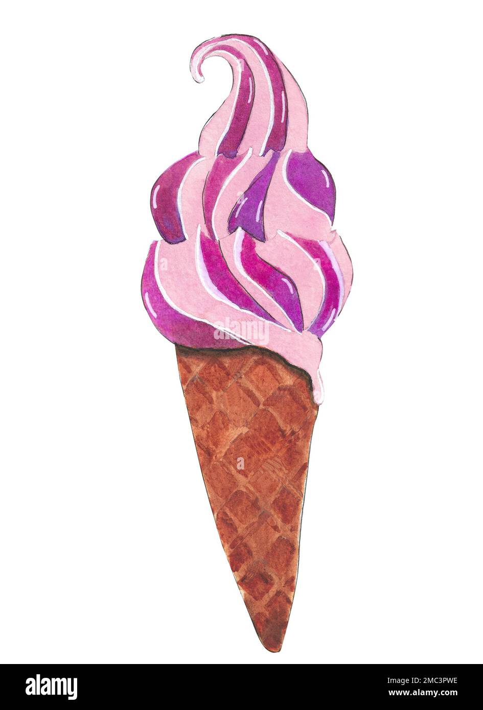ice cream in purple color cone sketch watercolor Stock Photo - Alamy