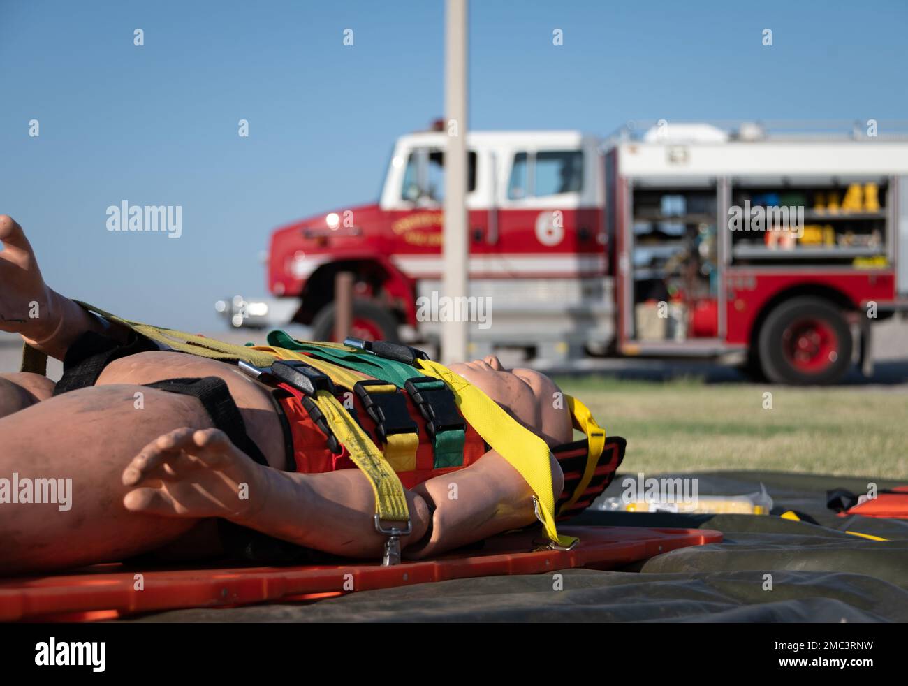 Firefighters execute an auto extrication training exercise at Vance Air ...
