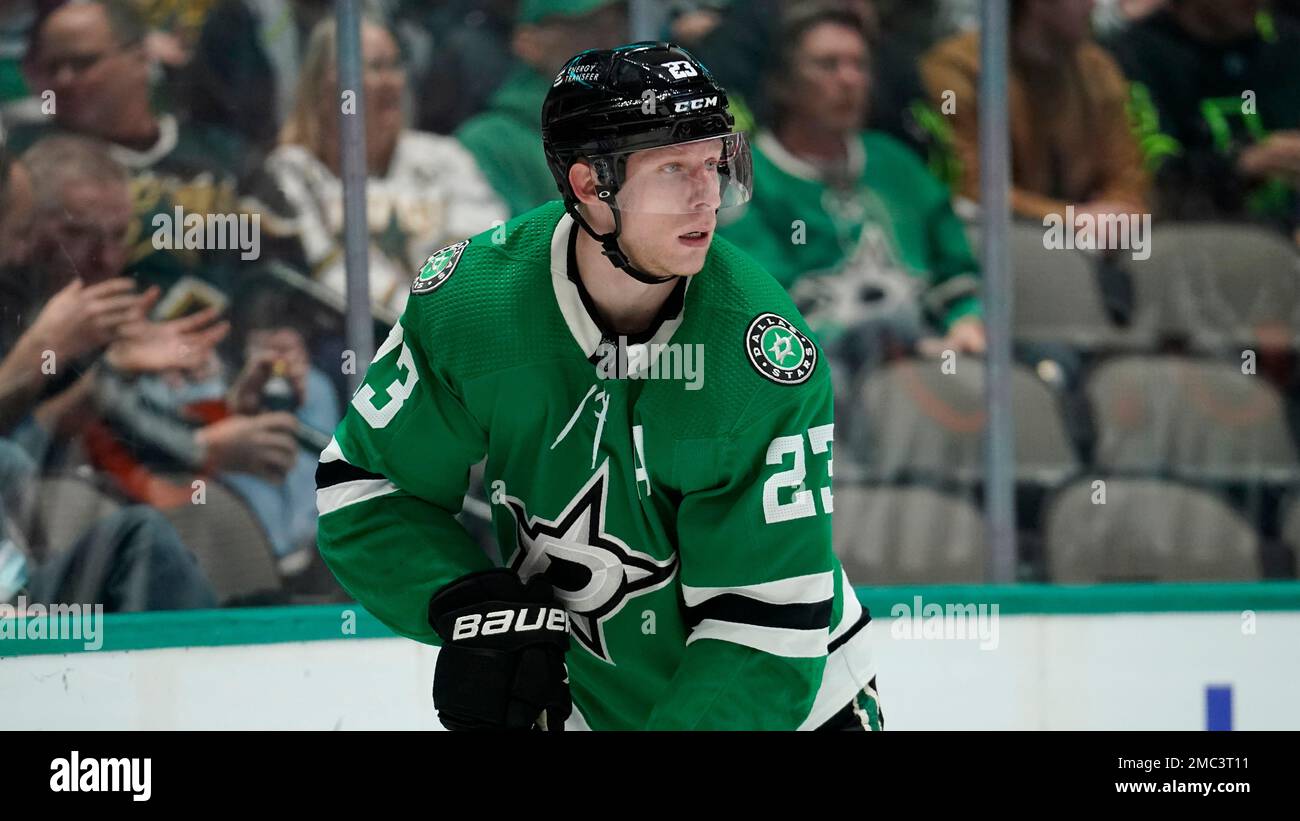 Dallas Stars defenseman Esa Lindell handles the puck during an NHL ...
