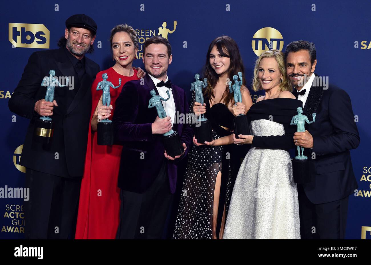 Troy Kotsur, from left, Sian Heder, Daniel Durant, Emilia Jones, Marlee Matlin, and Eugenio ...
