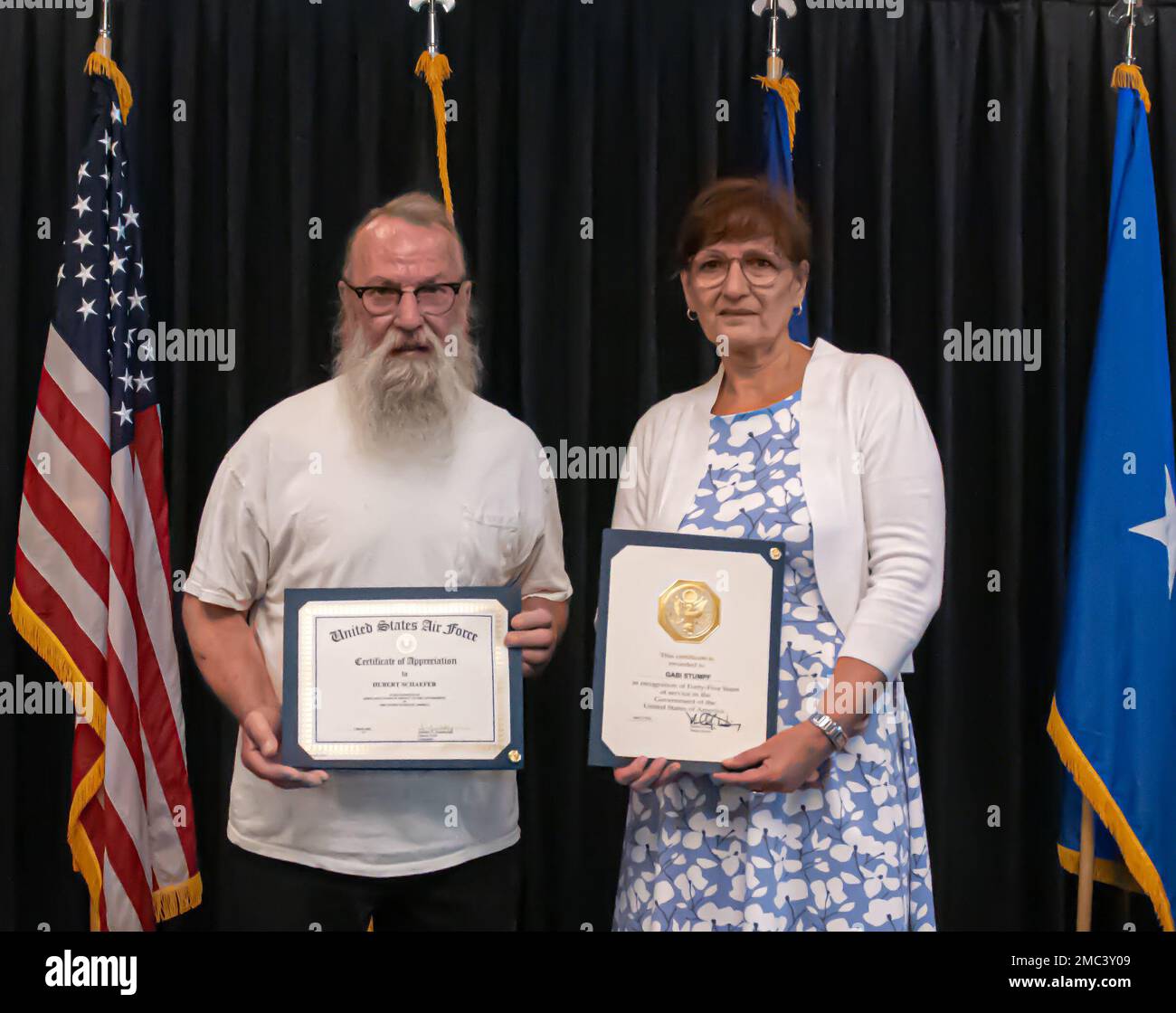 Hubert Schaefer and Gabi Stumpf pose for a photo at a Length of Service ...