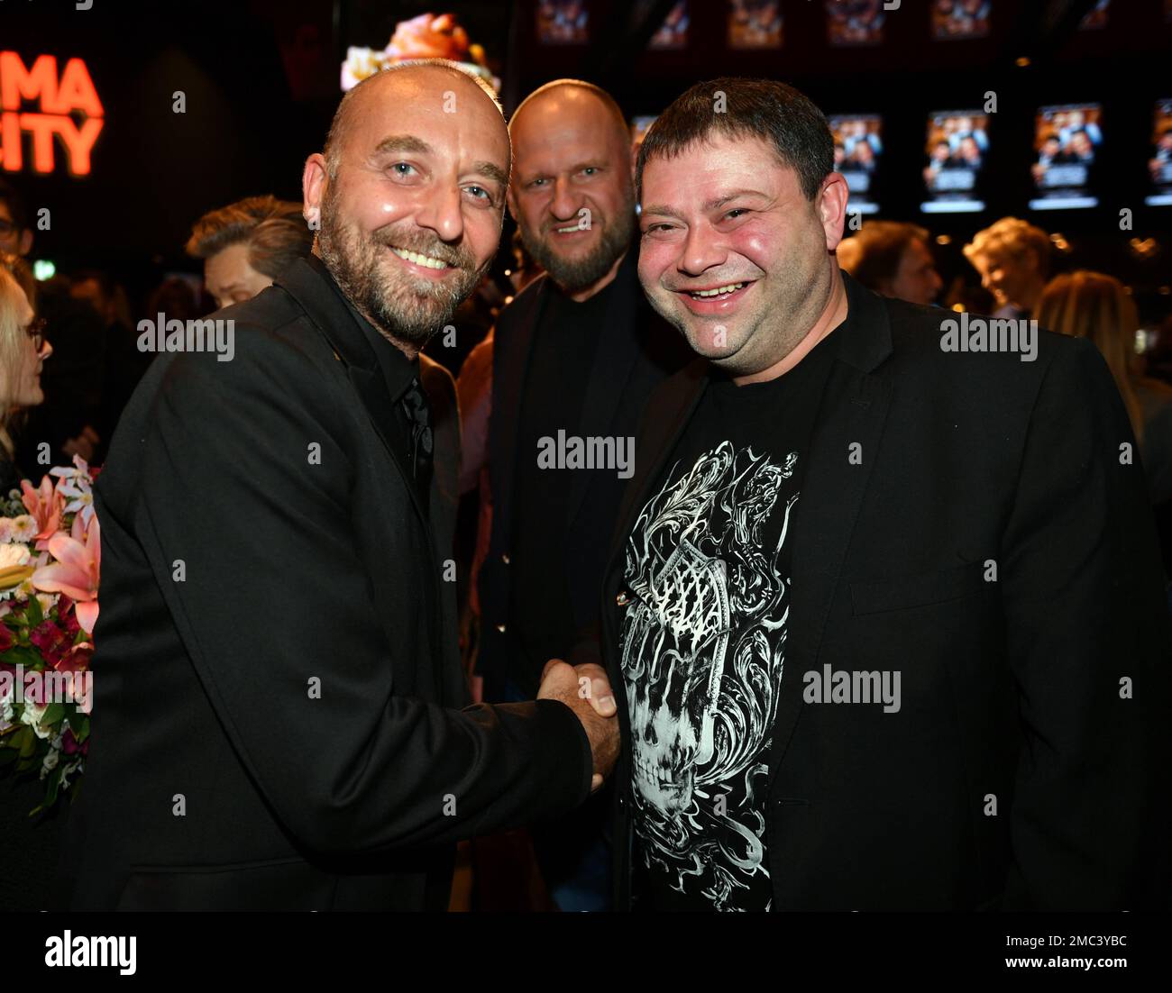 Actors Wojciech Mecwaldowski (L) and Sasza Reznikow (R) attend the ...