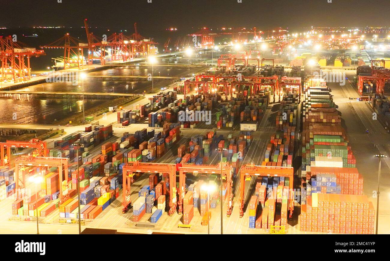 SUZHOU, CHINA - JANUARY 21, 2023 - Aerial photo shows the container ...