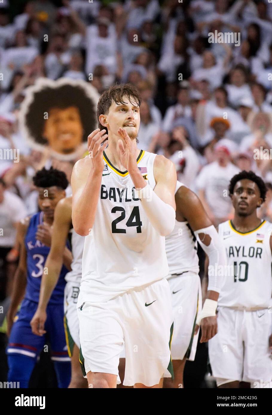 Baylor guard Matthew Mayer claps his hands in the closing moments ...