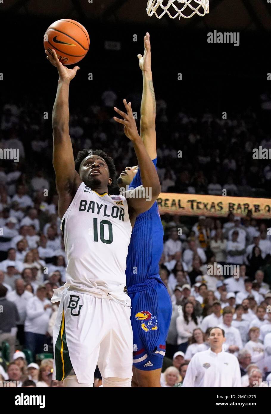 Baylor guard Adam Flagler (10) takes a shot against Kansas during an ...
