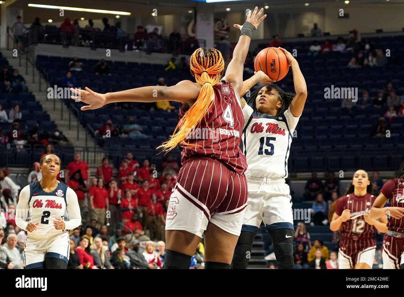 Mississippi guard Angel Baker (15) attempts a shot over the ...
