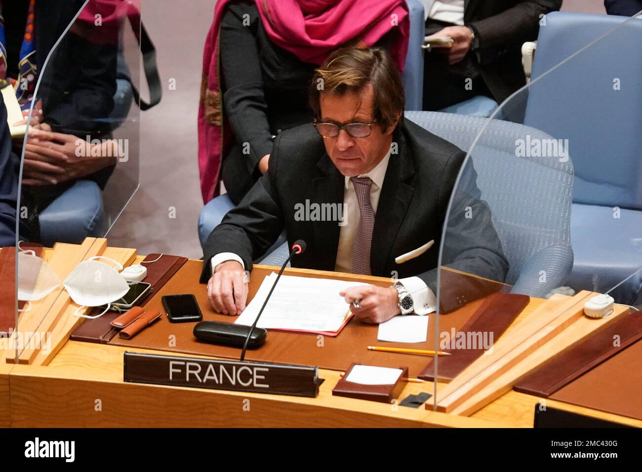 France's Ambassador to the United Nations Nicolas de Riviere speaks ...