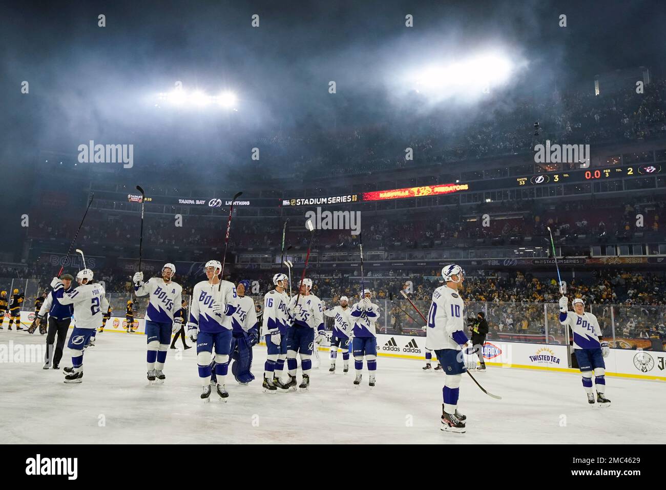Tampa Bay Lightning players salute the fans after beating the Nashville ...