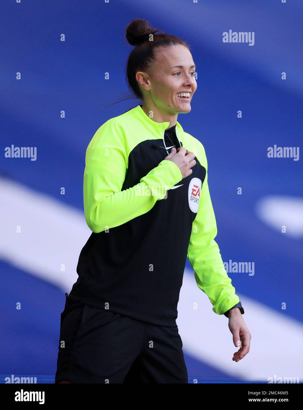 Match referee Rebecca Welch warming up before the Sky Bet Championship ...
