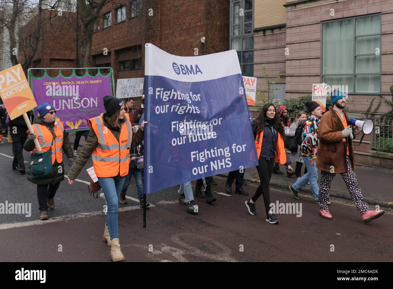 Bristol, UK. 21st Jan, 2023. The Protect the NHS group and Junior ...