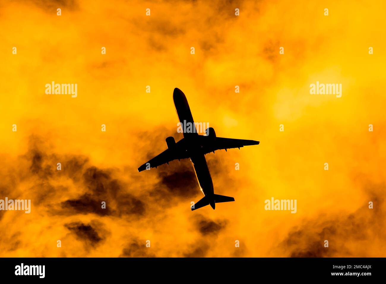Aircraft Passenger take off shot at sunset time background Stock Photo ...