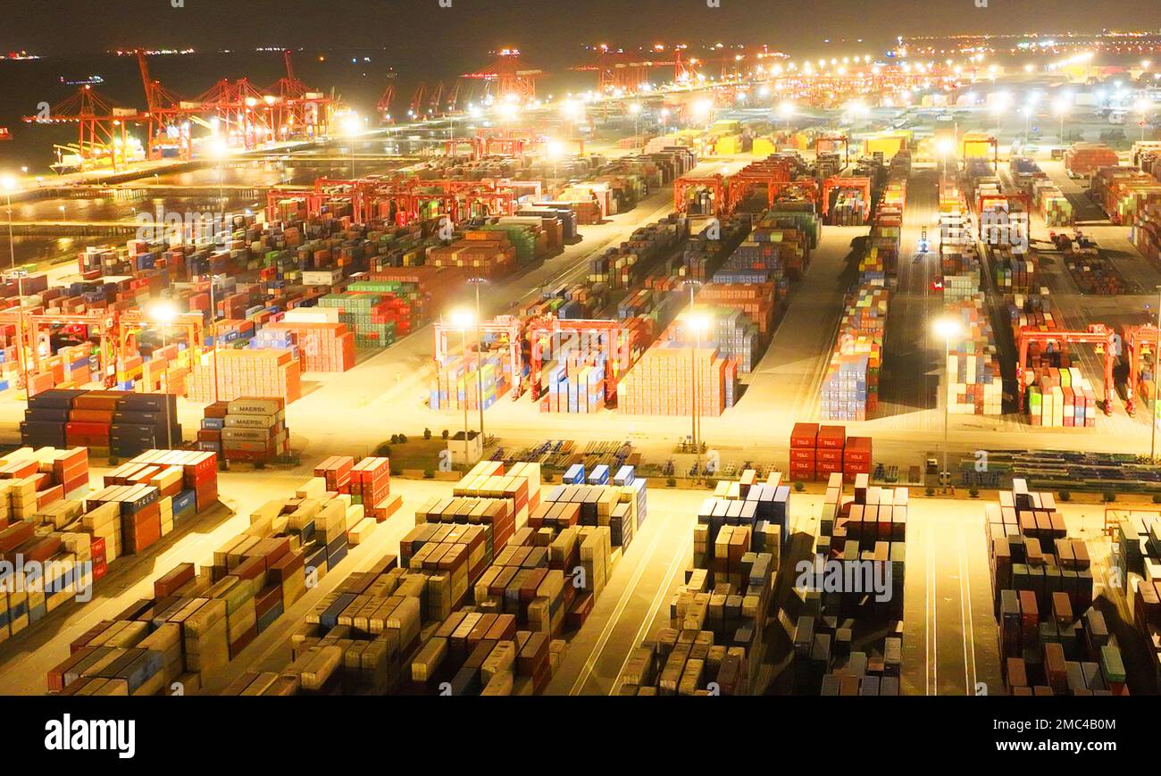 SUZHOU, CHINA - JANUARY 21, 2023 - Aerial photo shows the container ...