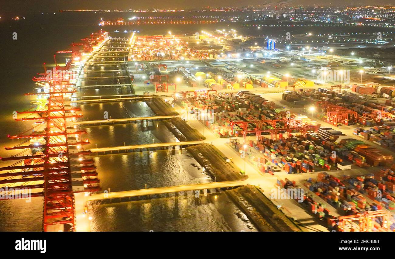 SUZHOU, CHINA - JANUARY 21, 2023 - Aerial photo shows the container ...