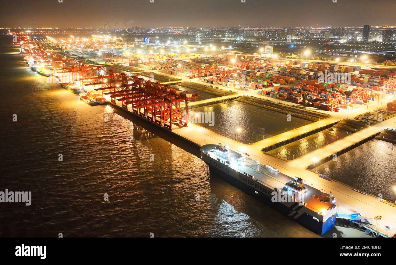 SUZHOU, CHINA - JANUARY 21, 2023 - Aerial photo shows the container ...