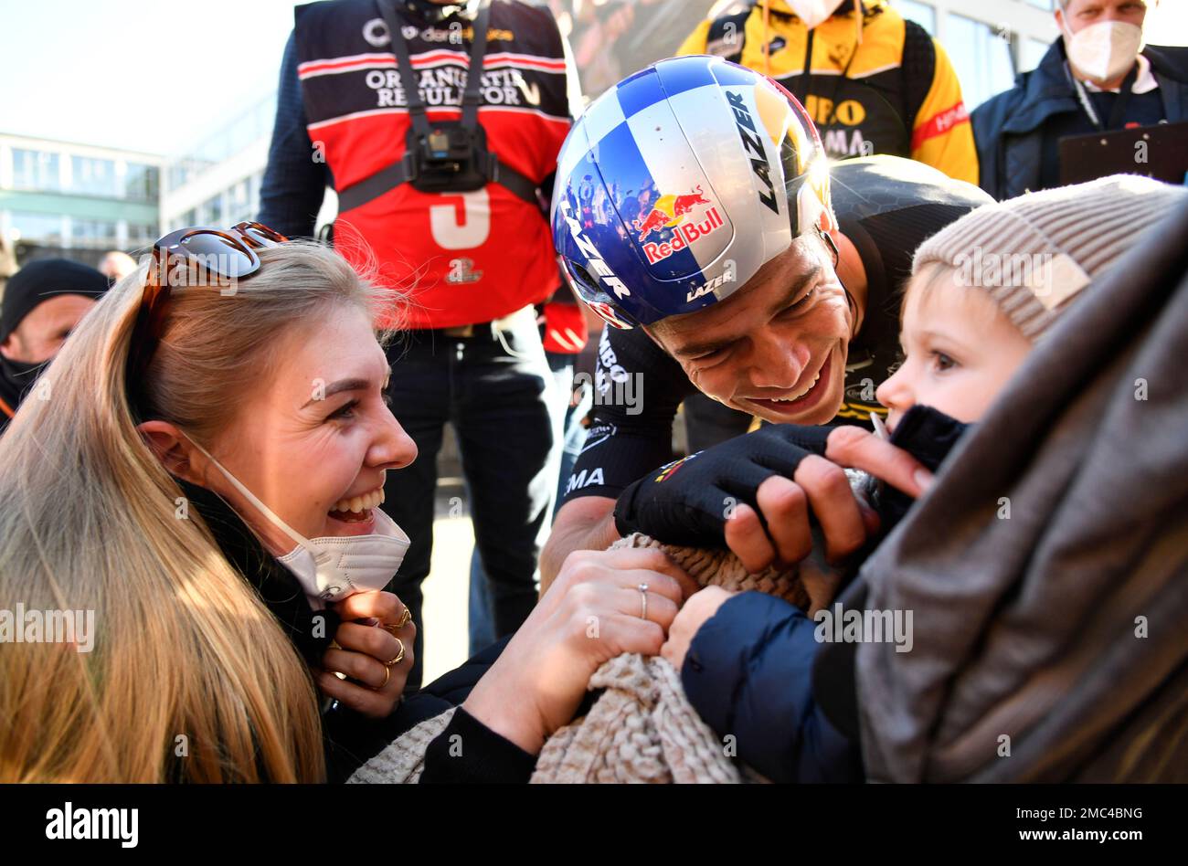 Belgium's Wout Van Aert of the Jumbo Visma team celebrates at the ...