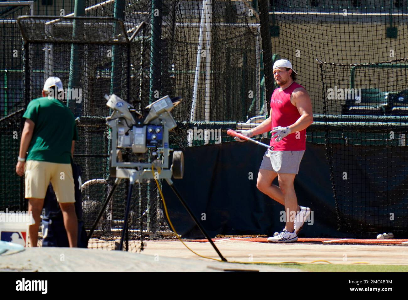 New York Yankees infielder Luke Voit leaves the batting cage after ...