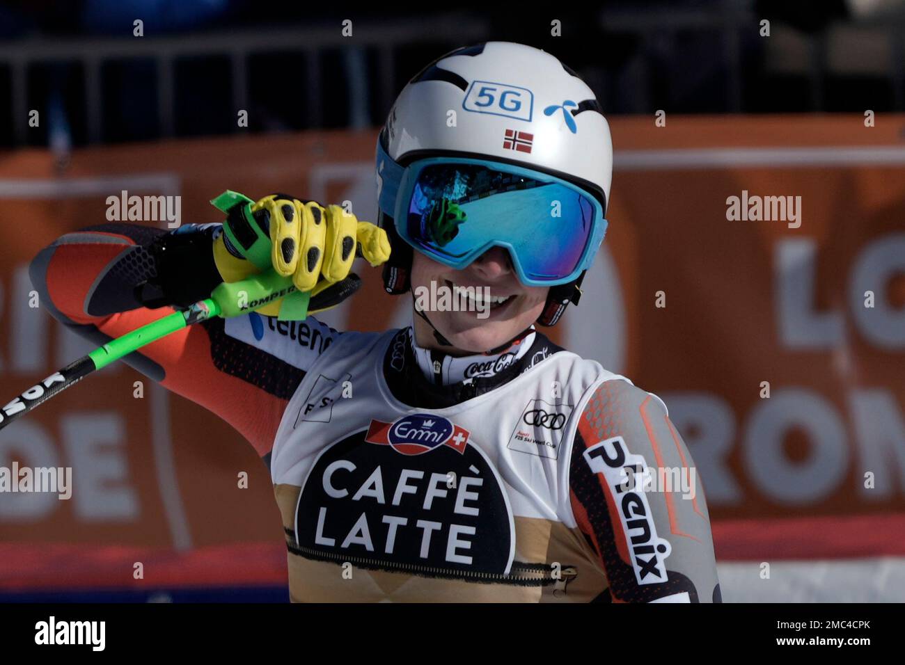 Norway's Ragnhild Mowinckel reacts after completing an alpine ski ...