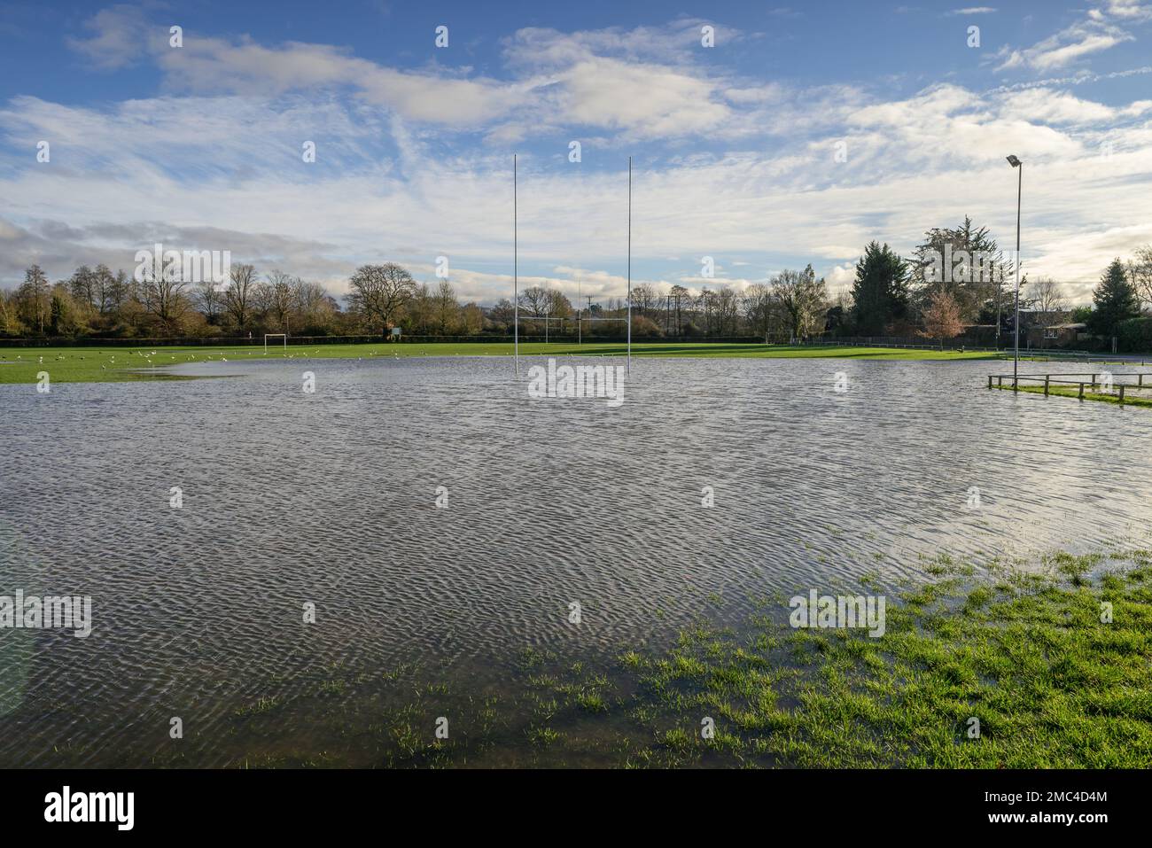 Flooded rugby pitch, Hampshire, England, UK Stock Photo - Alamy