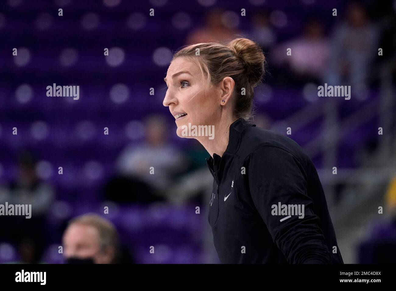 TCU head coach Raegan Pebley watches play against Baylor during an NCAA ...